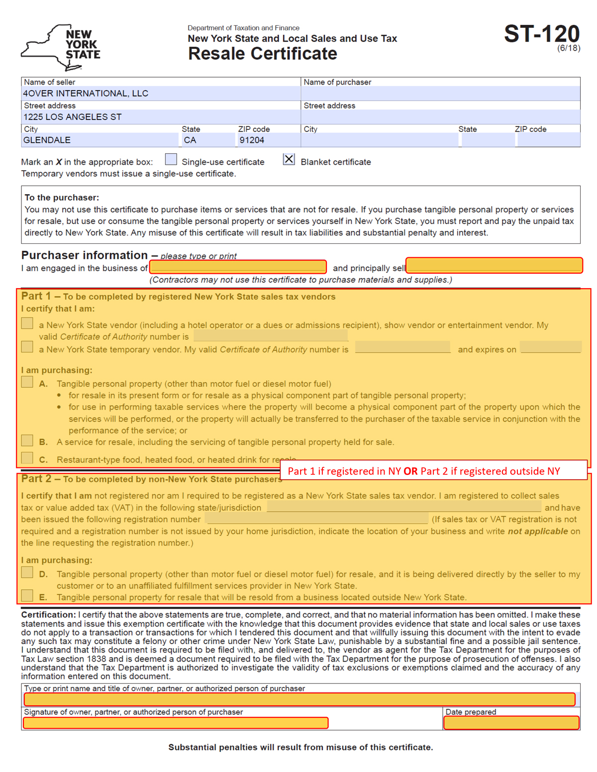 Tax Exempt Cert Information